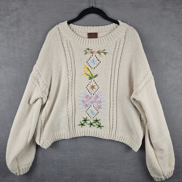 POL | Sweaters | Pol Cottagecore Embroidered Floral Knit Sweater Cozy ...